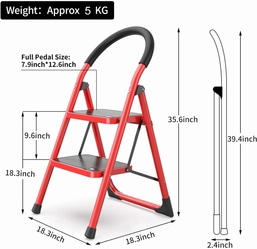 Heavy-Duty 2 Step Folding Ladder Stool with Safety Handle – Portable ...
